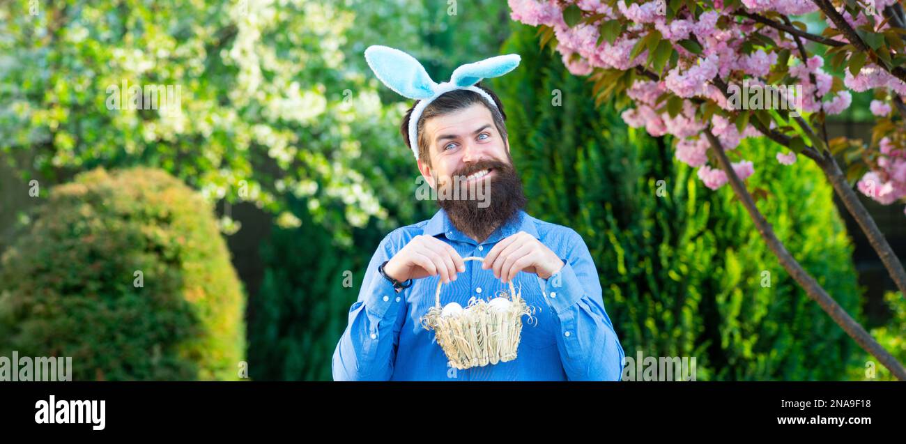 Horizontal photo banner for website header design. Funny man hunting ...