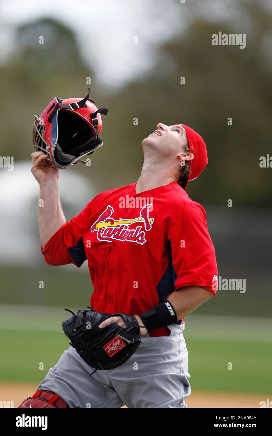 St. Louis Cardinals catcher Bryan Anderson takes part in a drill during ...