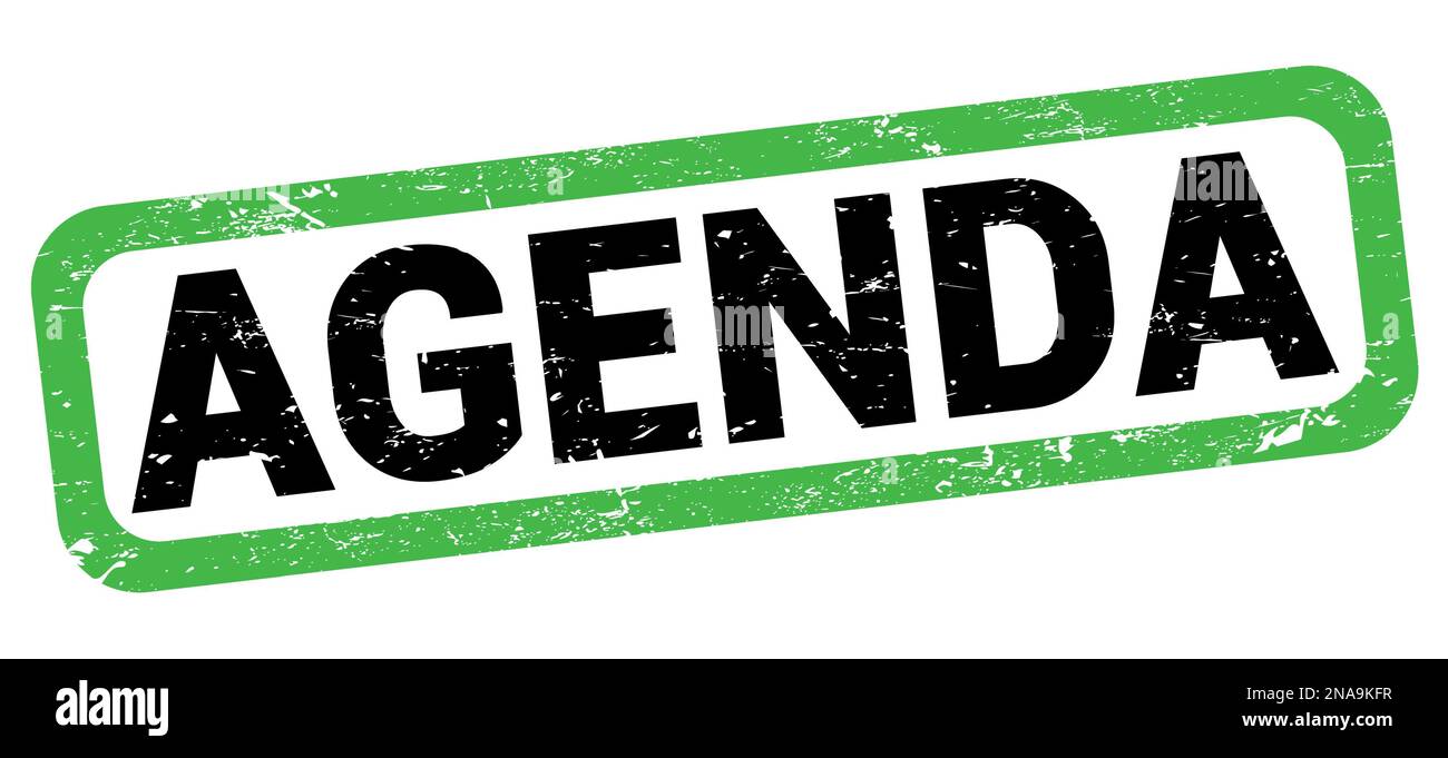 AGENDA text written on green-black rectangle stamp sign Stock Photo - Alamy