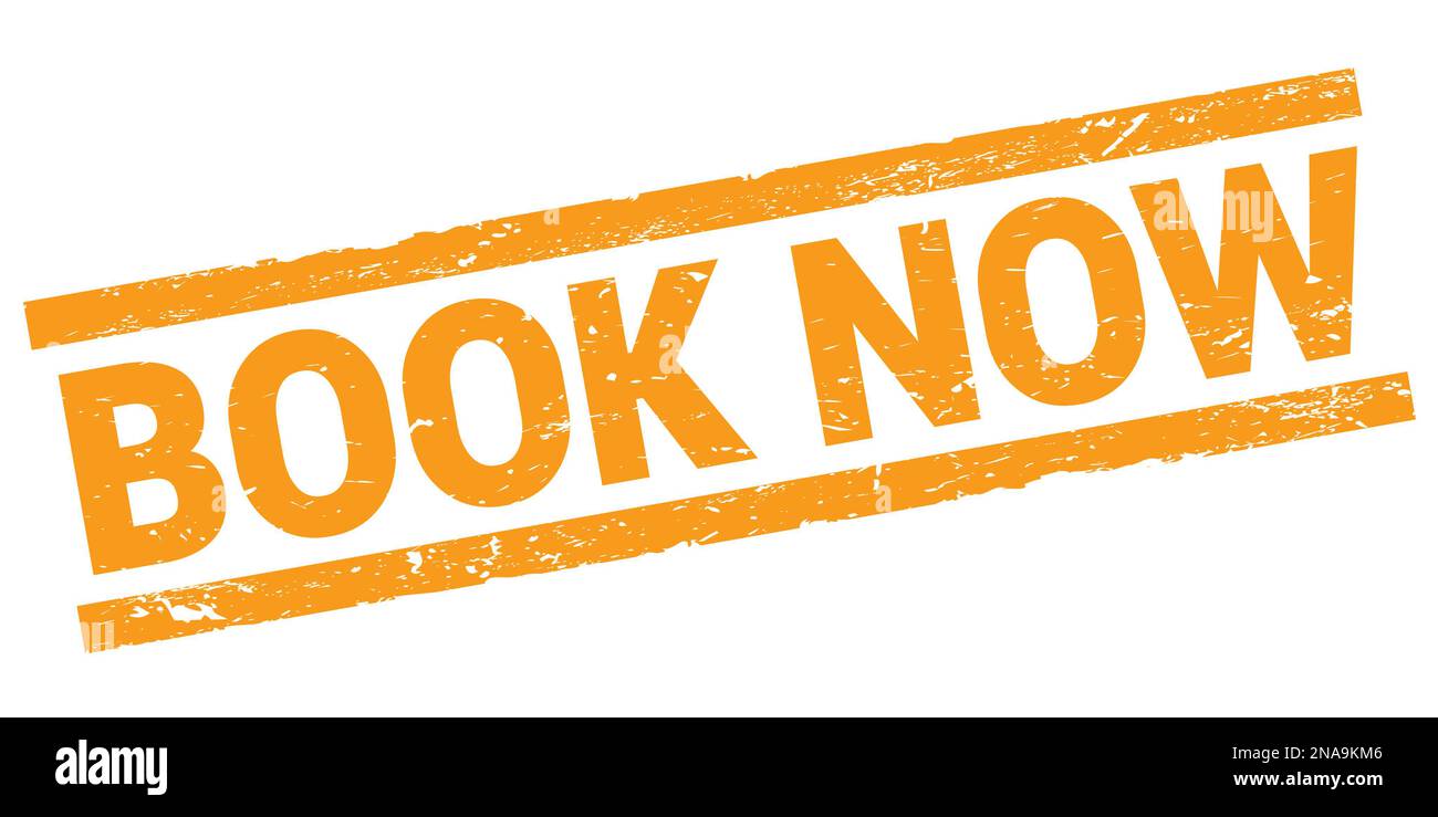 BOOK NOW text written on orange rectangle stamp sign Stock Photo - Alamy