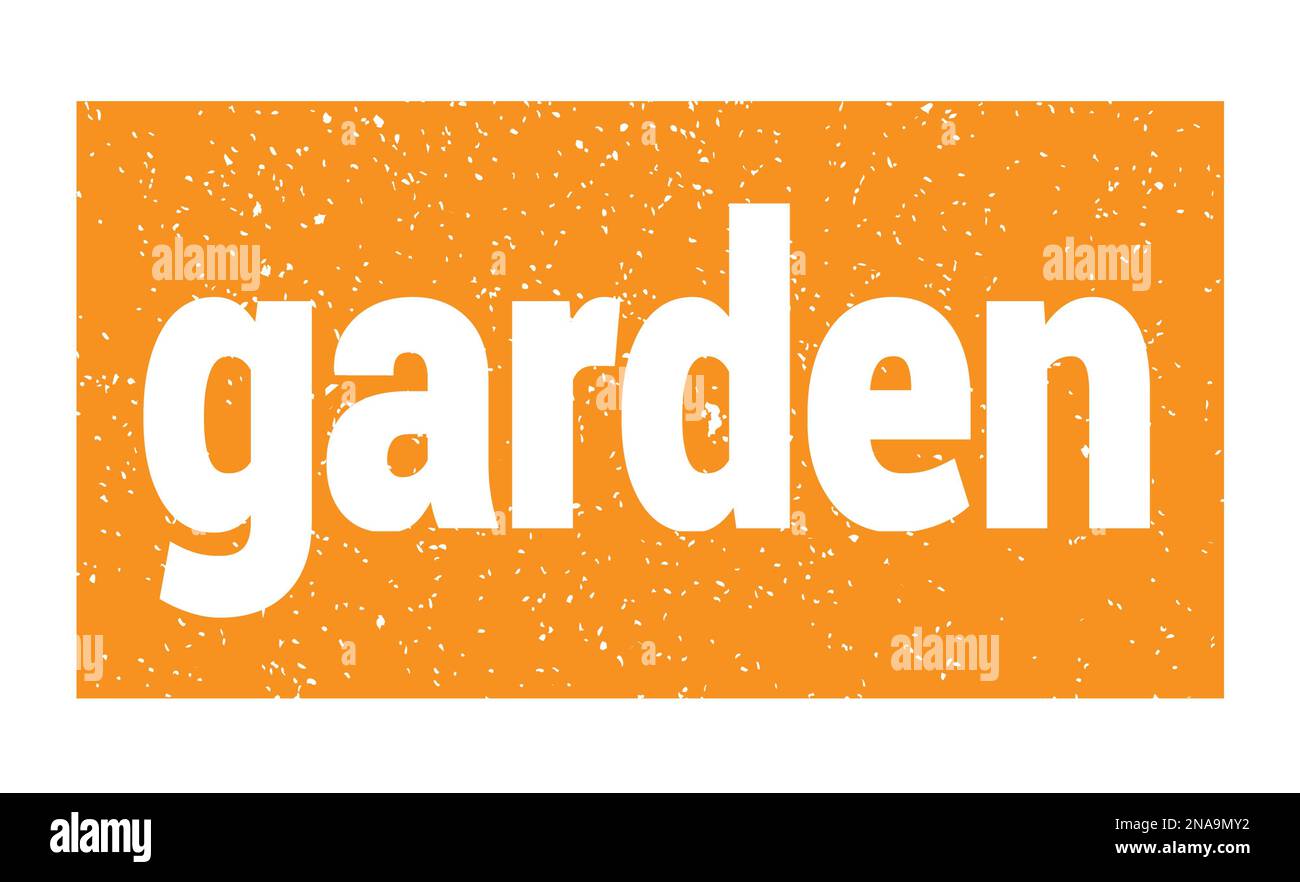 garden text written on orange grungy stamp sign Stock Photo - Alamy