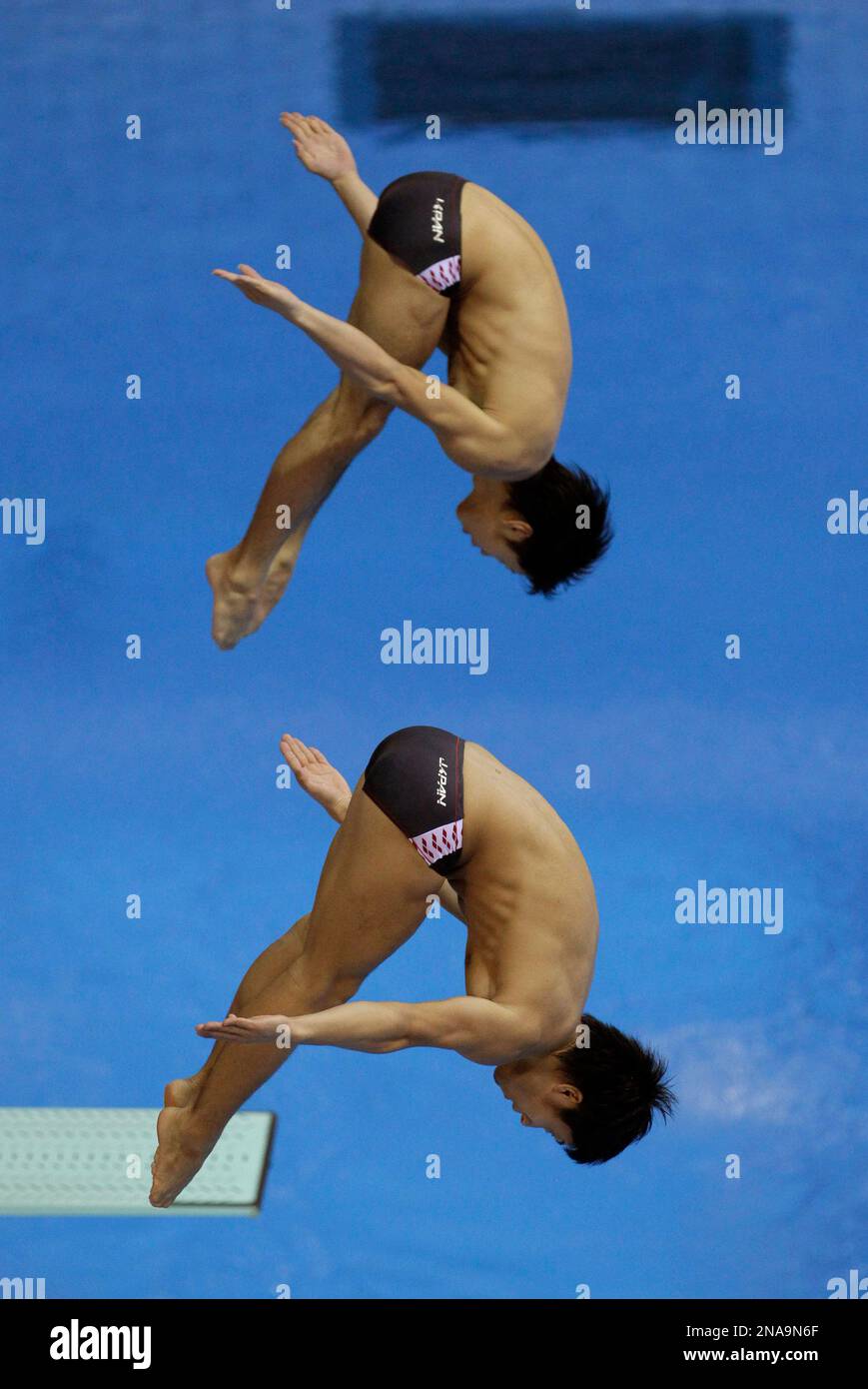 Japan's Yu Okamoto and Sho Sakai jump in the men's synchronised 3m ...