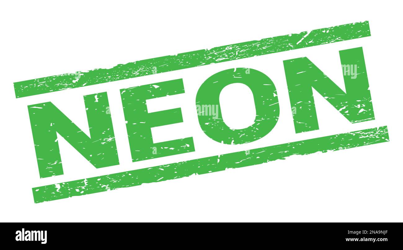 NEON text written on green rectangle stamp sign Stock Photo - Alamy