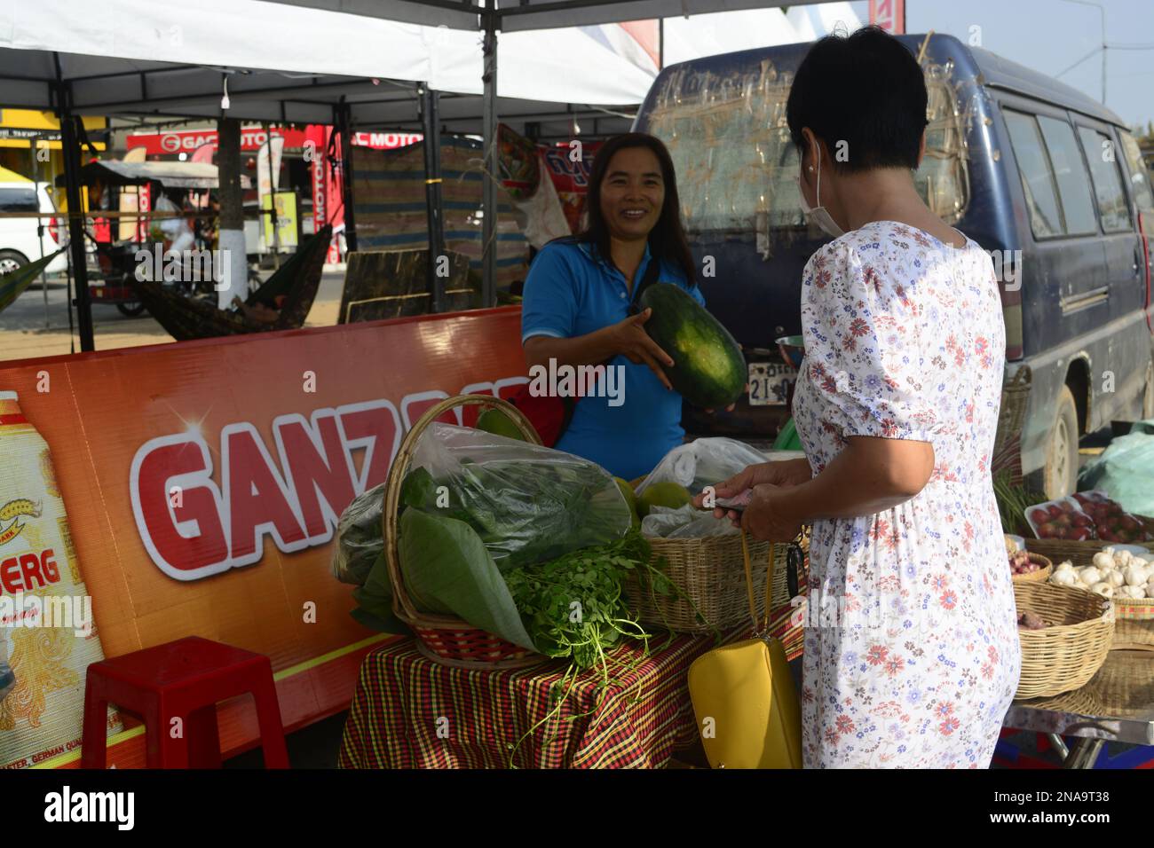 Community weekend market in Takeo, Phnom Penh, Cambodia. A Cambodian ...