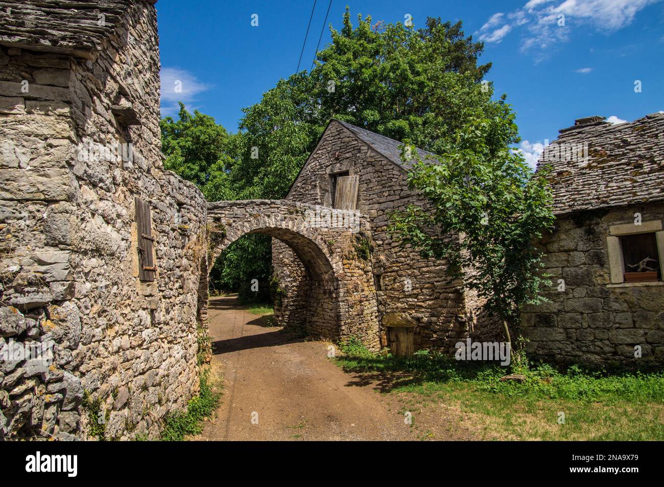 A beautiful shot of old stone houses in Le Jas in Chanac, Lozere ...