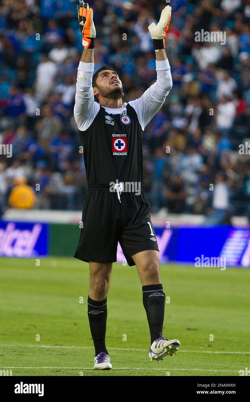 Cruz Azul's goalkeeper Jesus Corona celebrates after teammate Javier ...