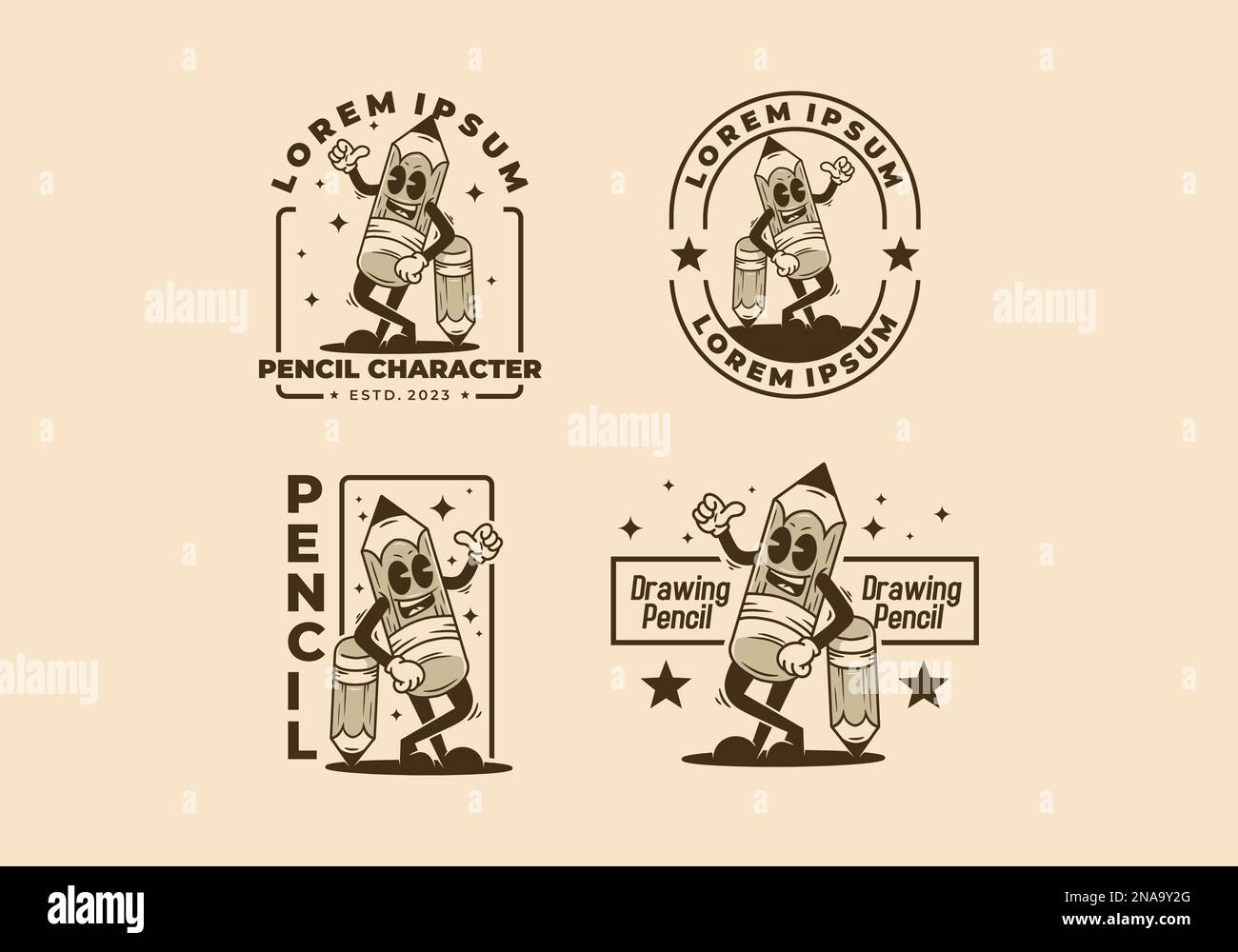 Mascot character illustration of standing drawing pencil badge Stock ...