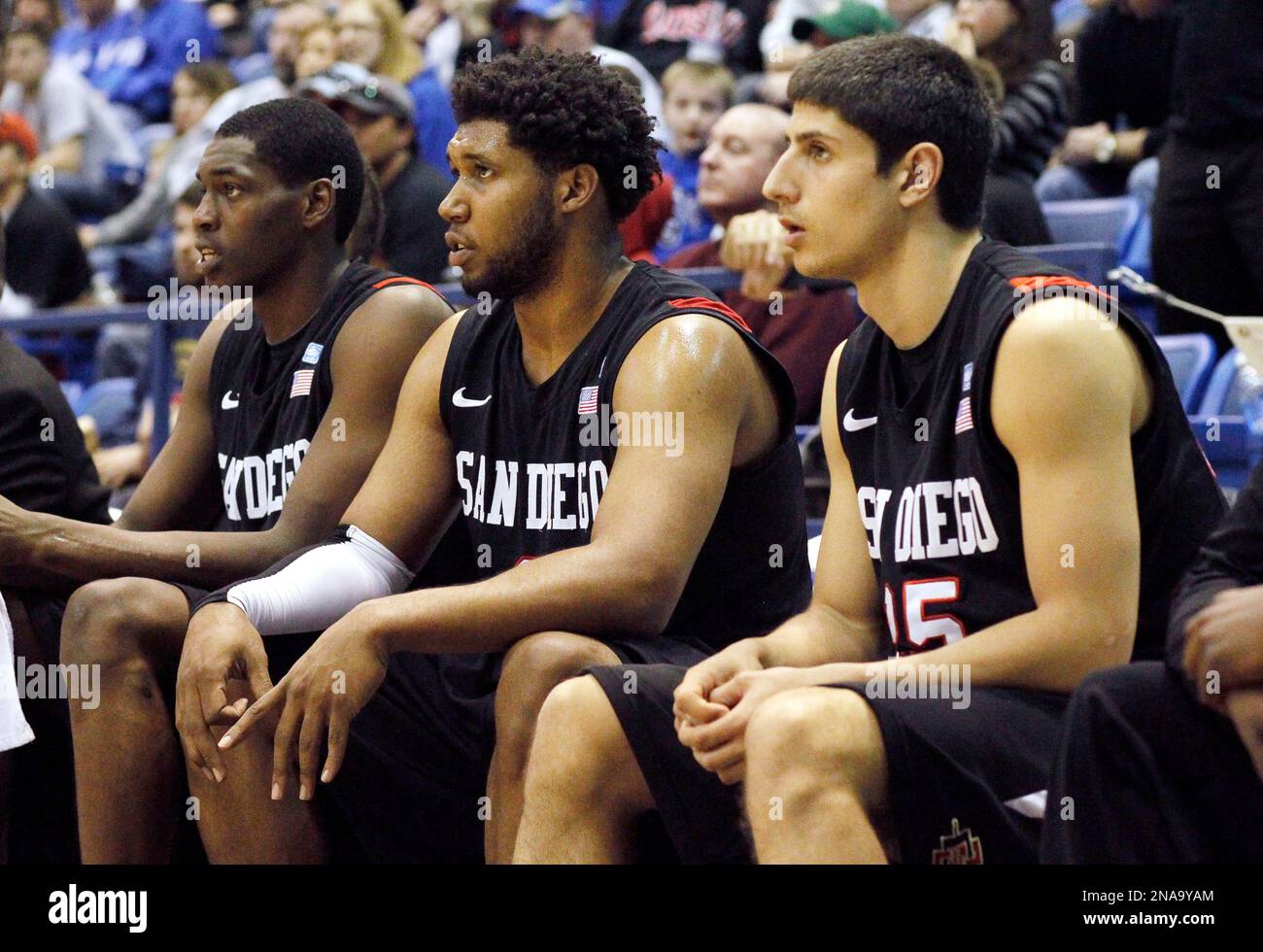 San Diego State players from left, forwards Deshawn Stephens, Alec ...
