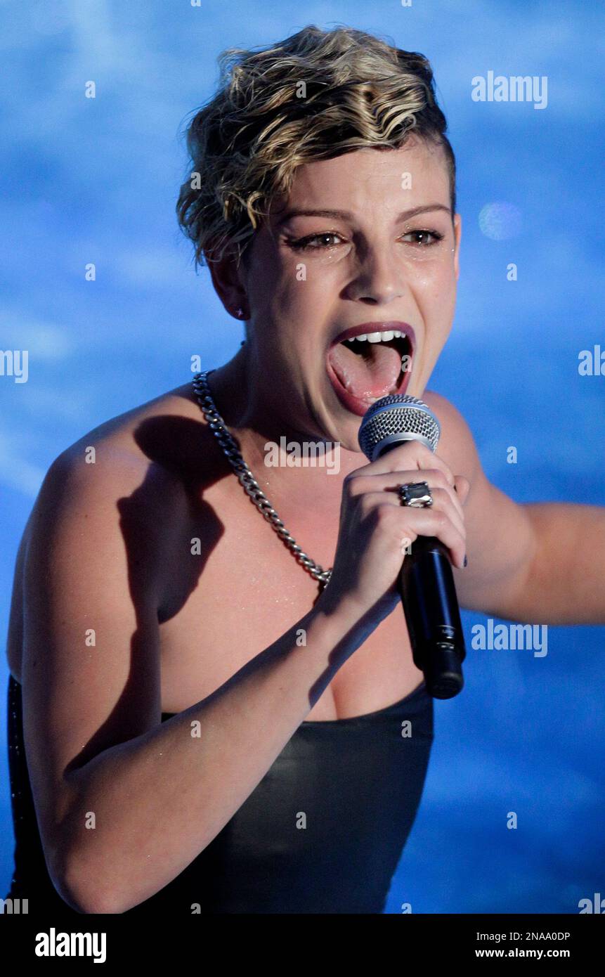 Italian singer Emma performs during the 62nd edition of the Sanremo ...