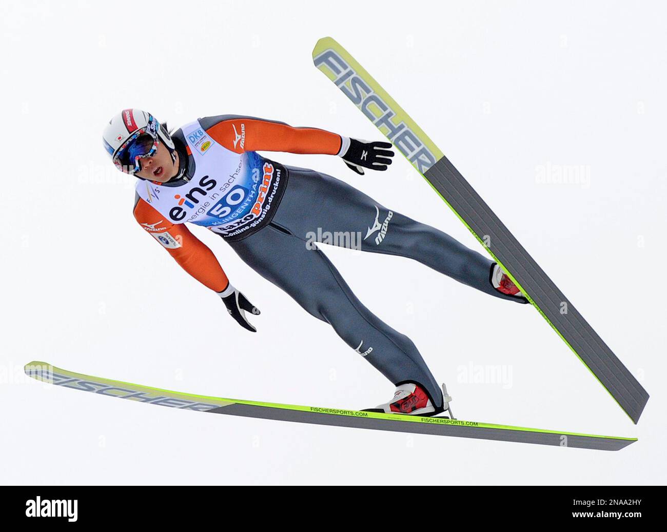 Akito Watabe of Japan soars through the air during the ski jumping ...