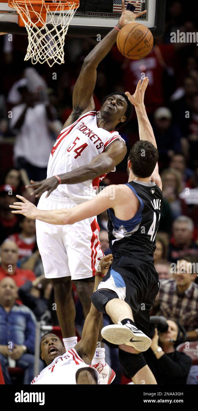 Houston Rockets' Patrick Patterson (54) goes up to block the shot of ...