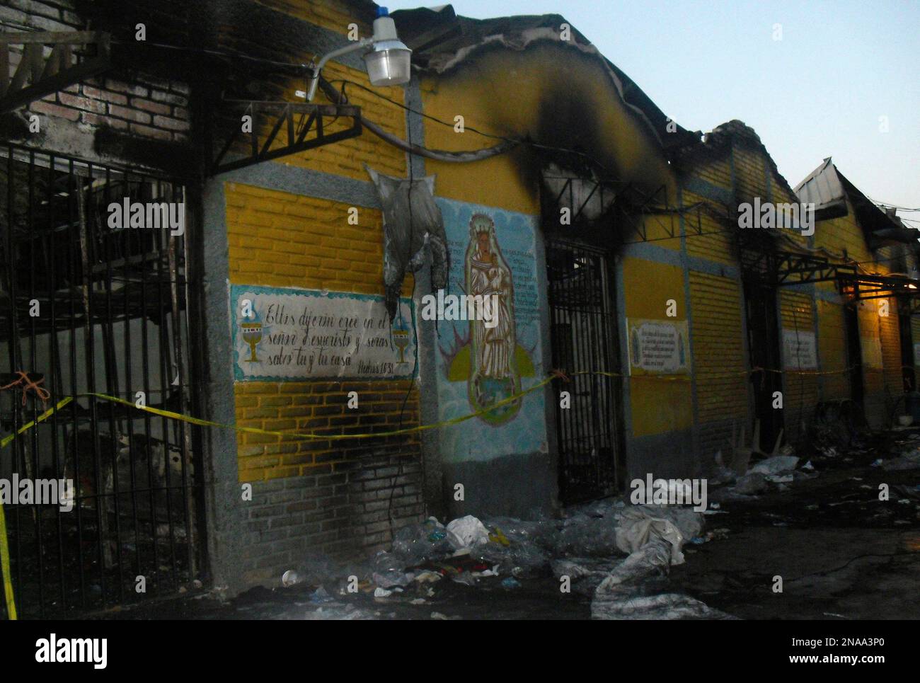View of burned out barracks inside the prison in Comayagua, Honduras ...