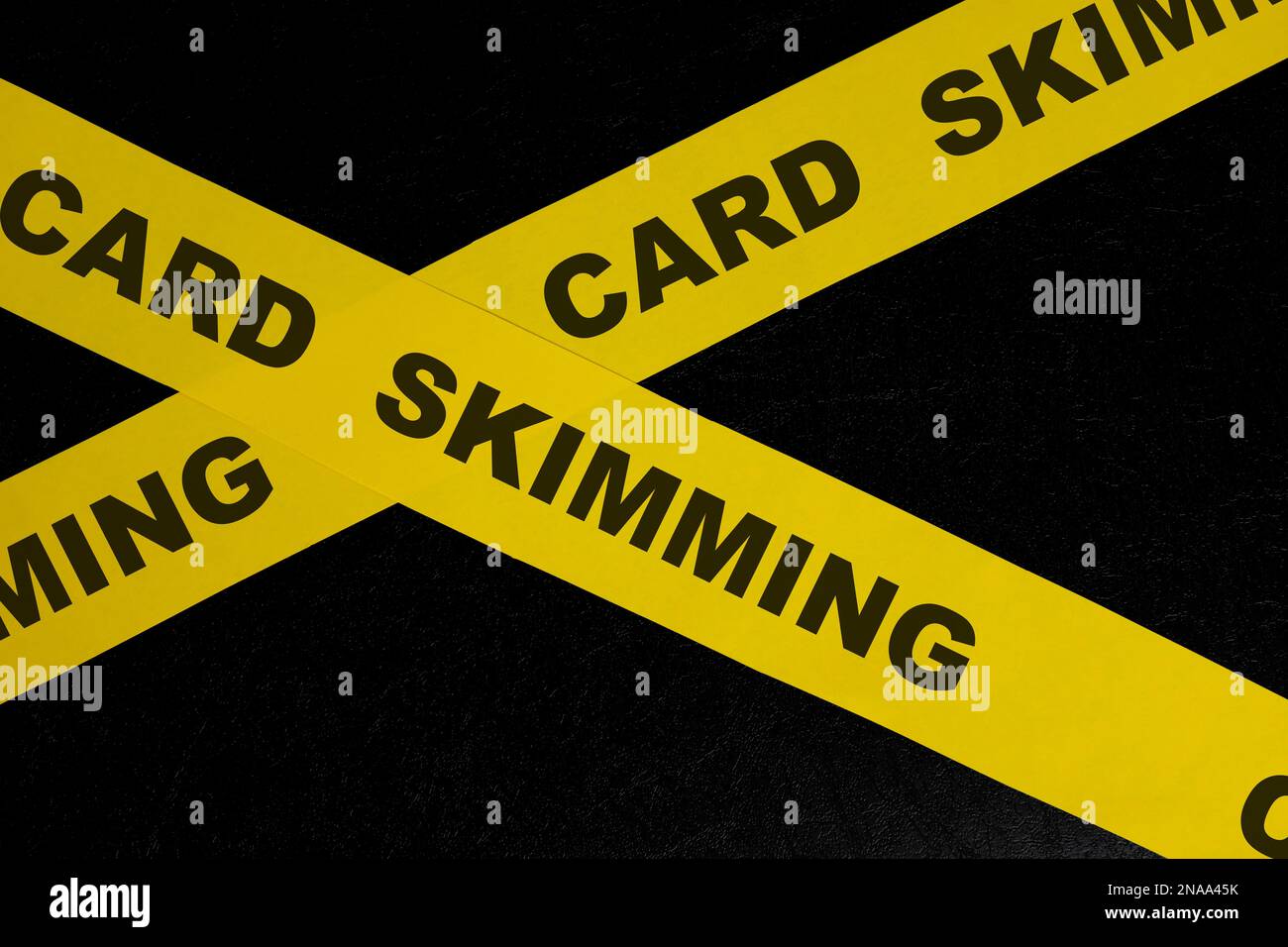Card skimming cybercrime and theft alert, caution and warning concept ...
