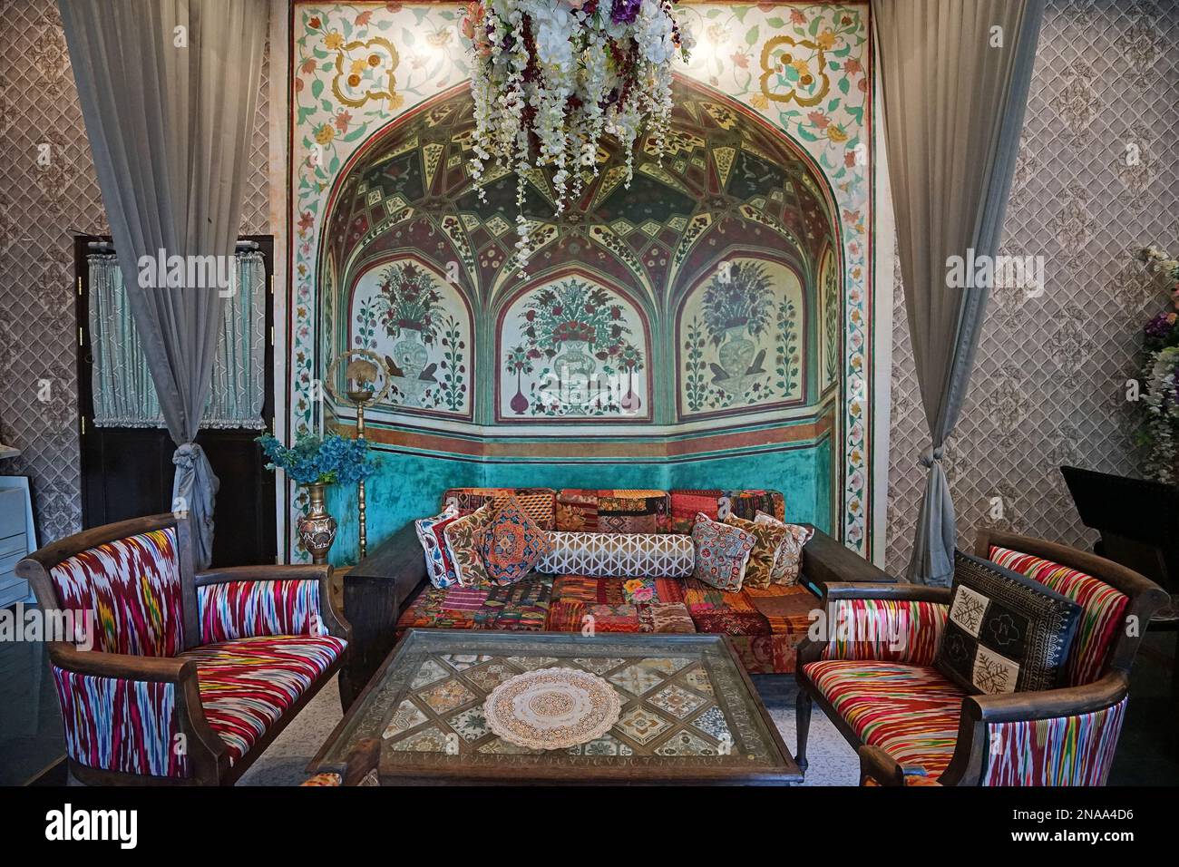 Interior design and decoration of hotel lobby area decorated with ...