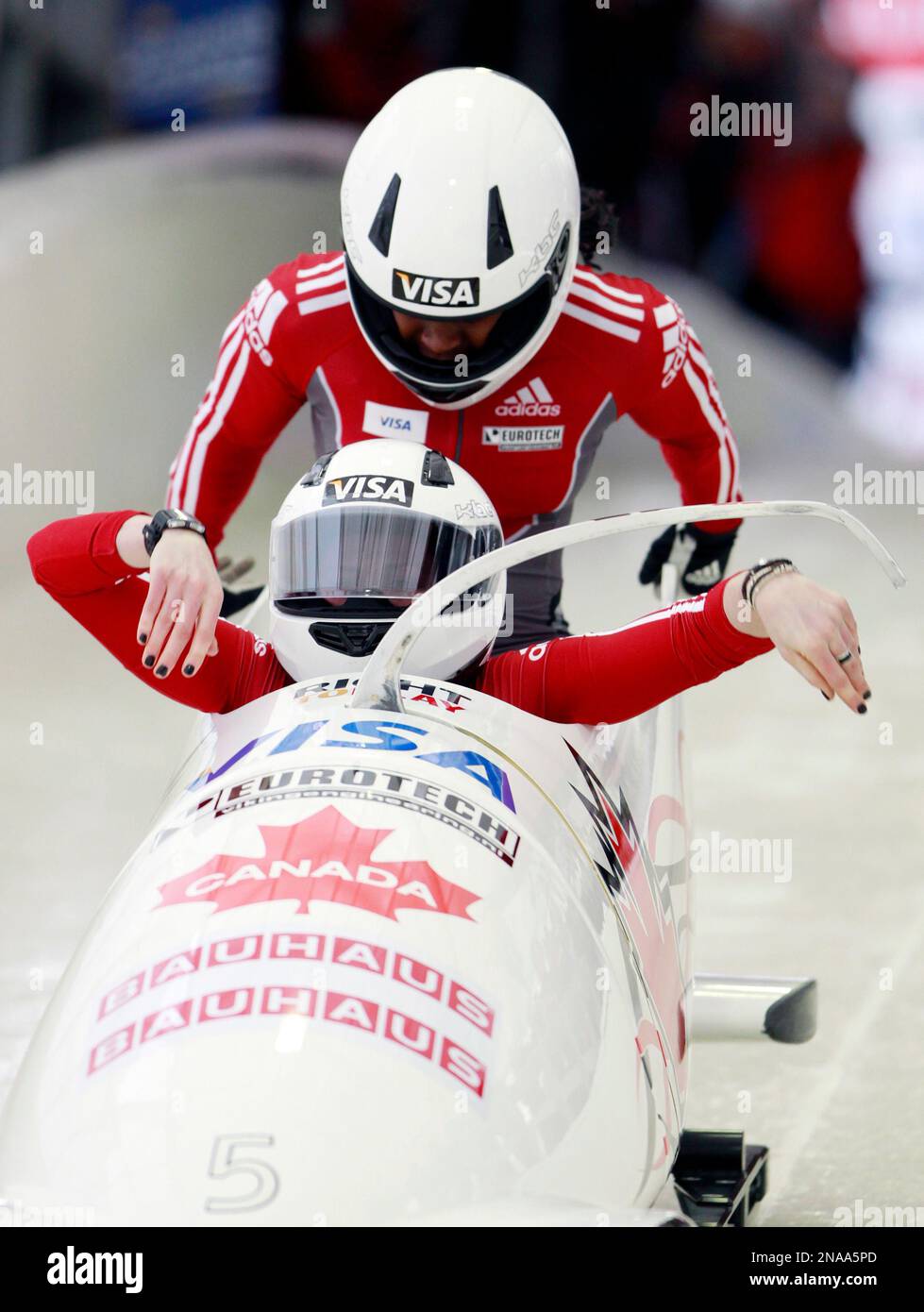 Canada's Helen Upperton, front, and Shelly-Ann Brown start their first ...