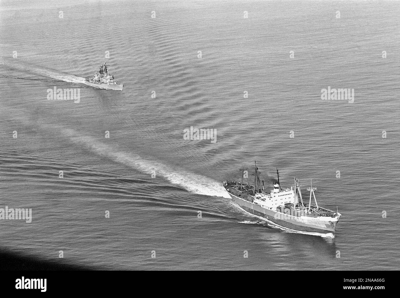 U.S. Navy guided missile ship Dahlgren trails the Soviet Leninsky ...