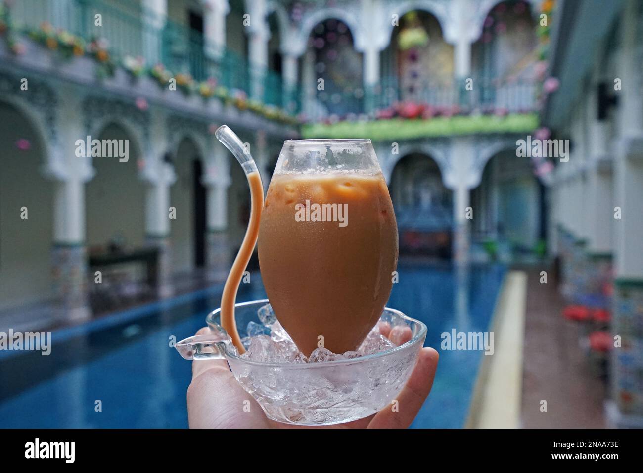 Close up Masala Nepali (Nepal) milk tea in unique shape glass at The ...
