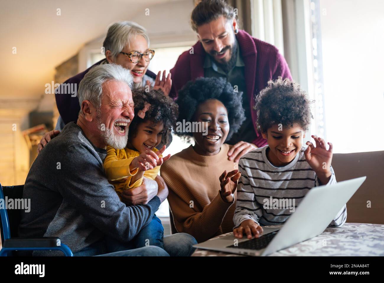 Portrait of a happy multigenerational multiethnic family at home Stock ...