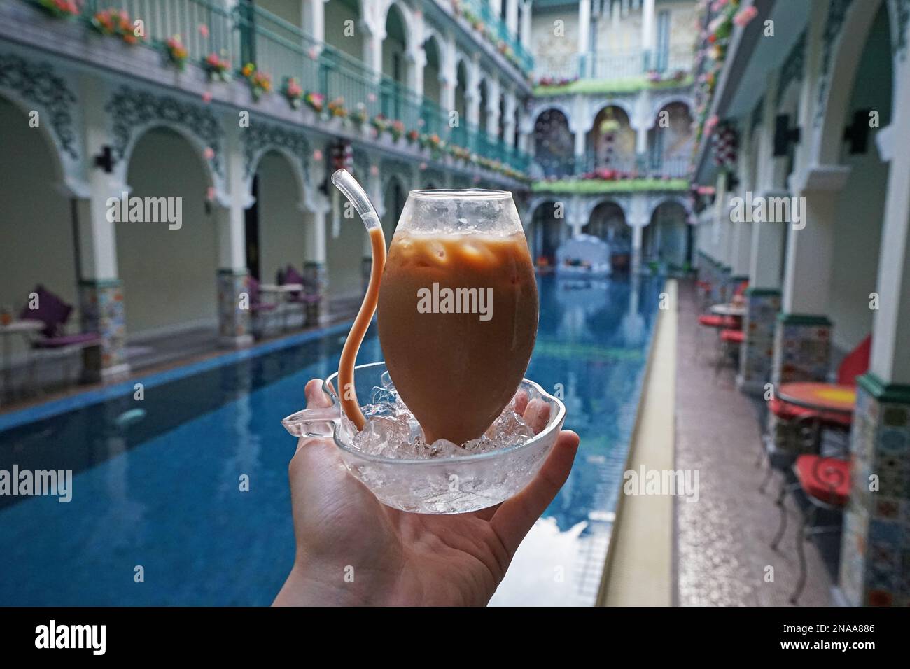 Close up Masala Nepali (Nepal) milk tea in unique shape glass at The ...