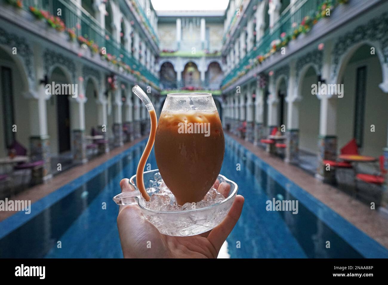 Close up Masala Nepali (Nepal) milk tea in unique shape glass at The ...