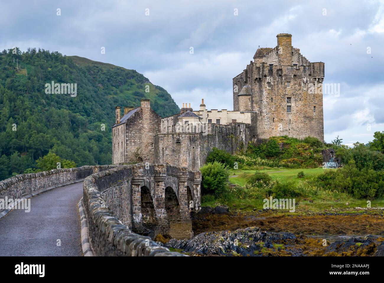 A view of Eilean Donan Castle and its causeway bridge in Kyle of ...