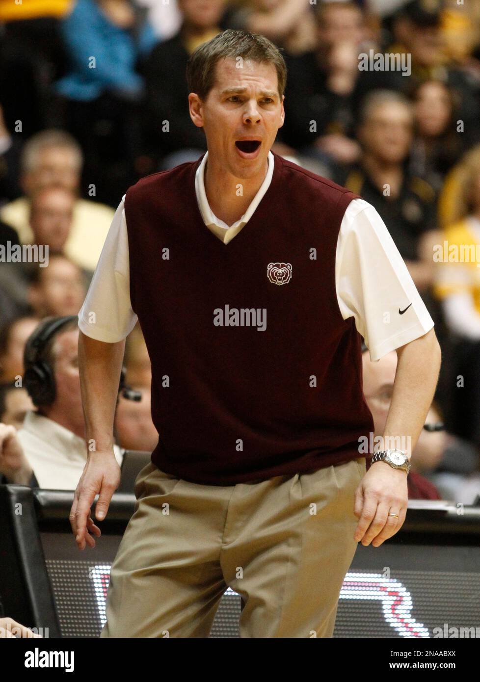 Missouri State head coach Paul Lusk reacts to a call against his team ...