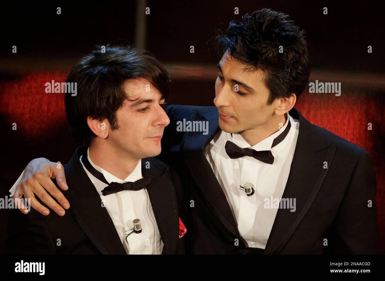 Italian actors Francesco Mandelli , left, and and Fabrizio Biggio ...