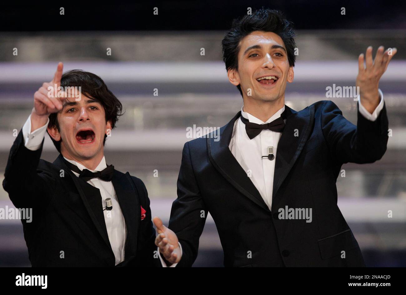 Italian actors Francesco Mandelli , left, and and Fabrizio Biggio ...