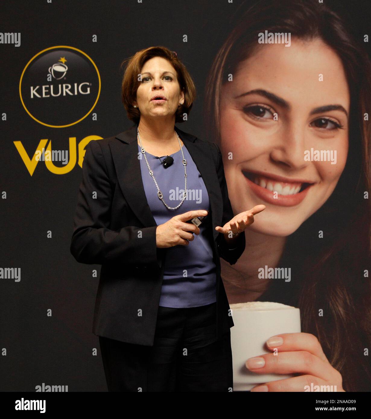Michelle Stacy, president of Keurig's business unit, speaks during a ...