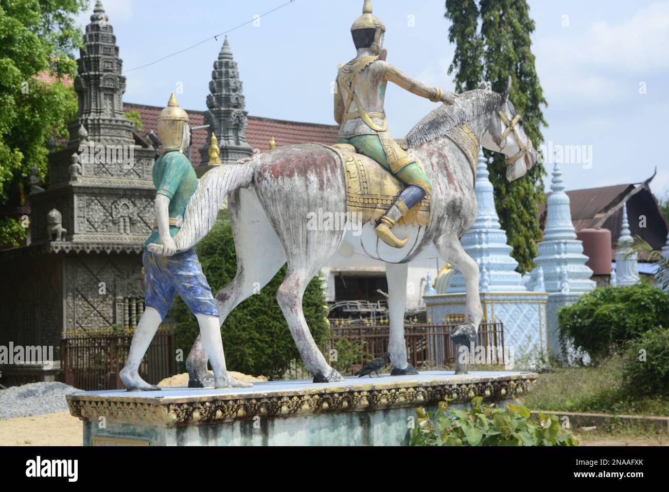 Statues of Siddhartha on white horse Kanthaka with servant Channa ...