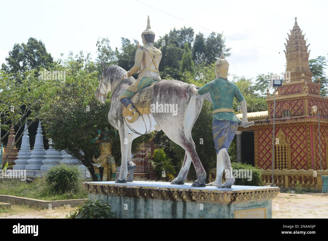 Statues of Siddhartha on white horse Kanthaka with servant Channa ...