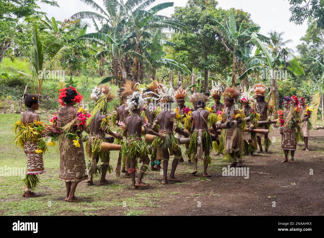 Melanesian; traditional; feathers; beads; shells; makeup; headdress ...