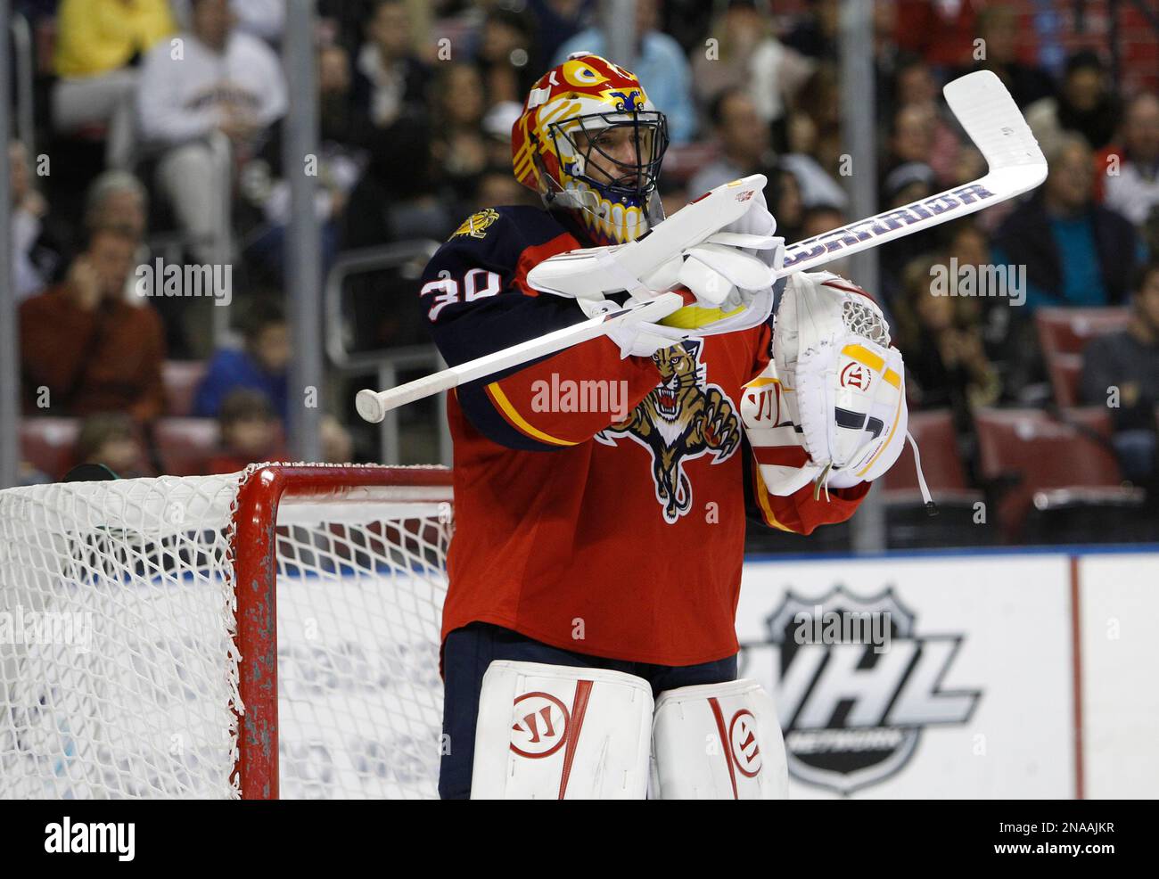 Florida Panthers goalie Scott Clemmensen gestures during the period of ...