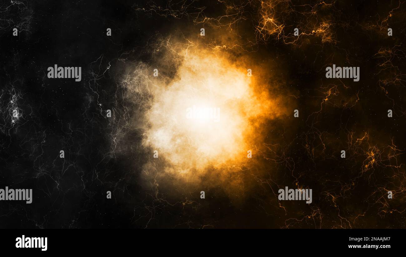 Lightning thunder and cloud with gradient color of white and yellow on ...