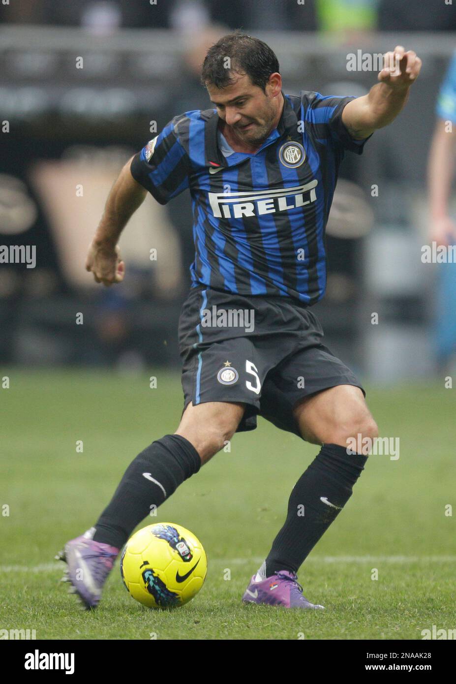 Inter Milan Serbian midfielder Dejan Stankovic controls the ball during ...