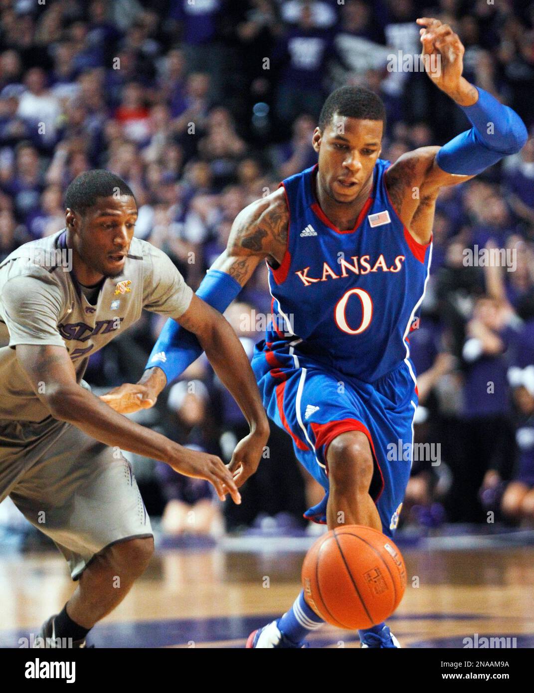 Kansas forward Thomas Robinson (0) and Kansas State forward Jamar ...