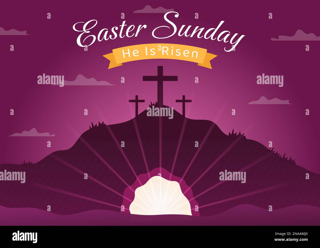 Happy Easter Sunday Day Illustration with Jesus, He is Risen and ...
