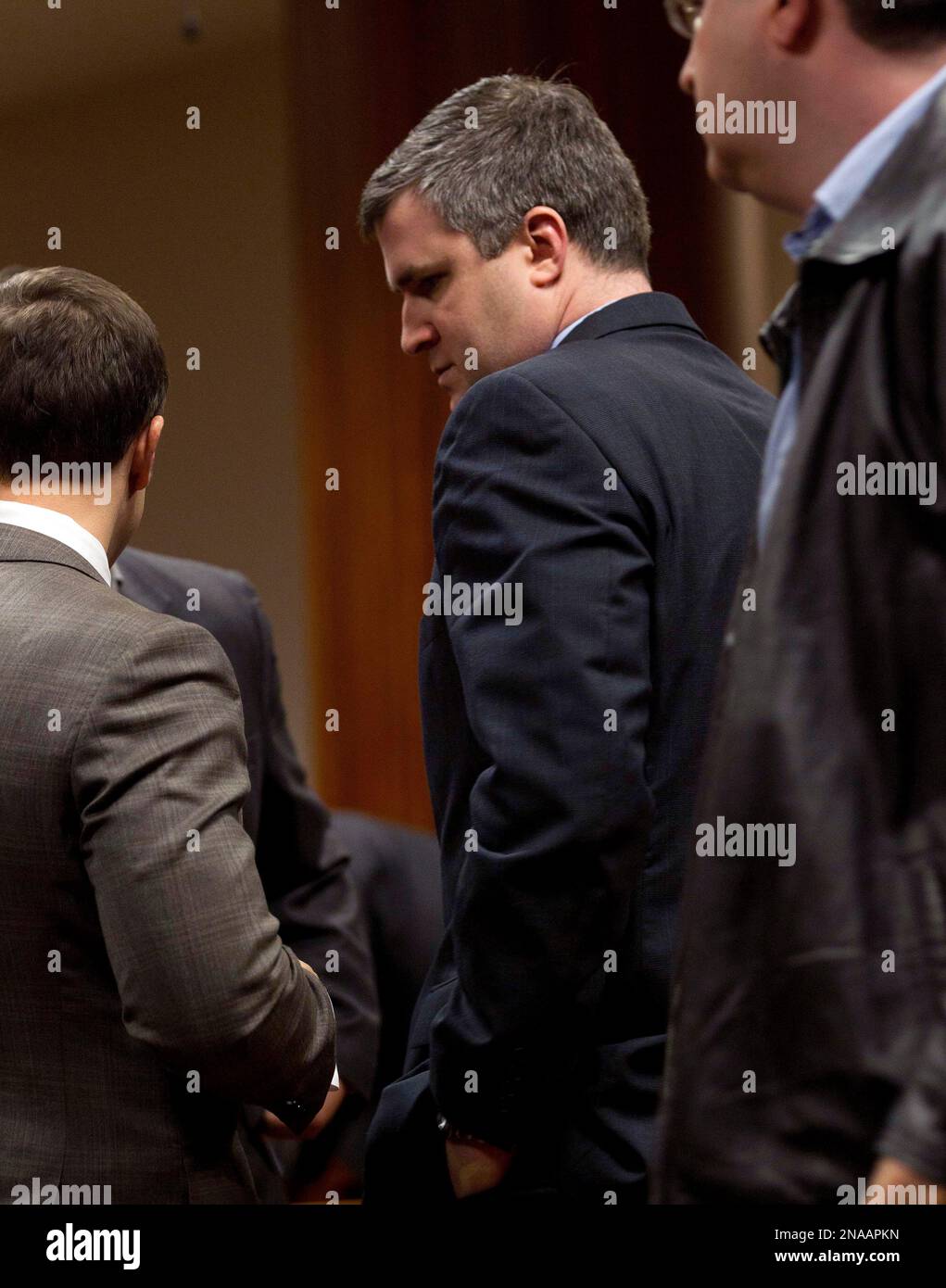 Gabe Watson, center, talks with friends after arriving at the Jefferson ...