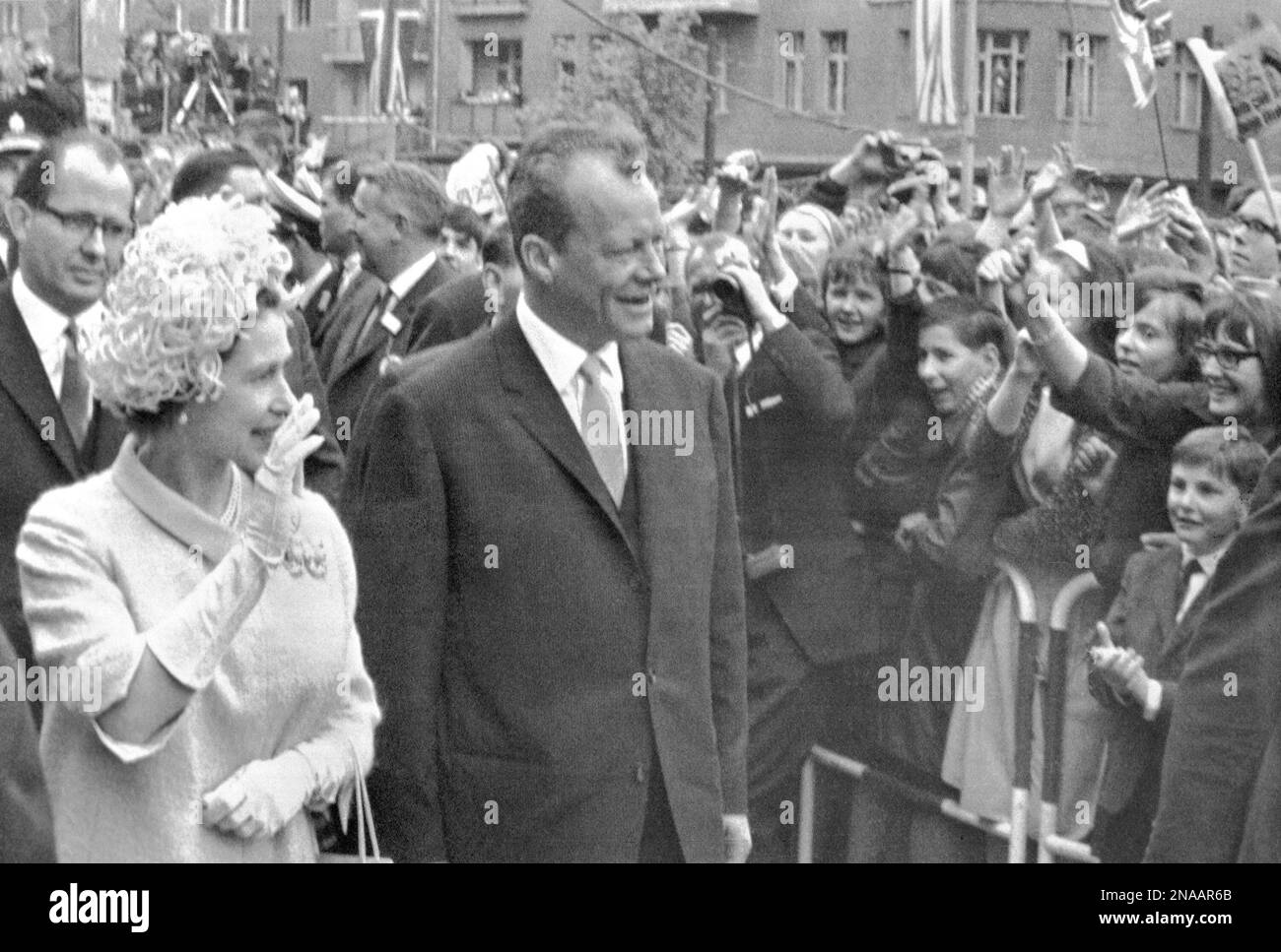 Britain's Queen Elizabeth II accompanied by West Berlin's Mayor Willy ...