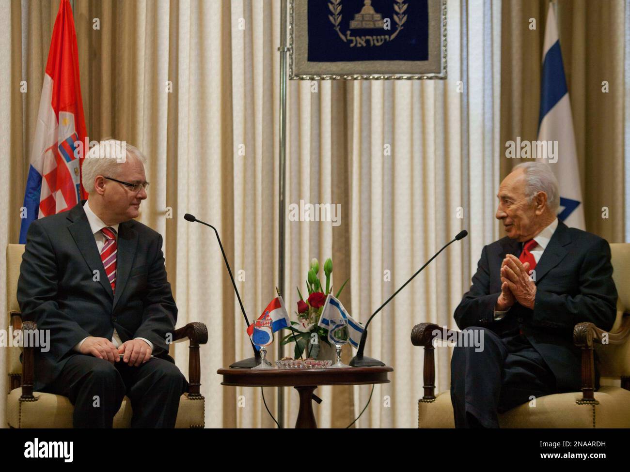 Croatia's President Ivo Josipovic, left, and Israel's President Shimon ...