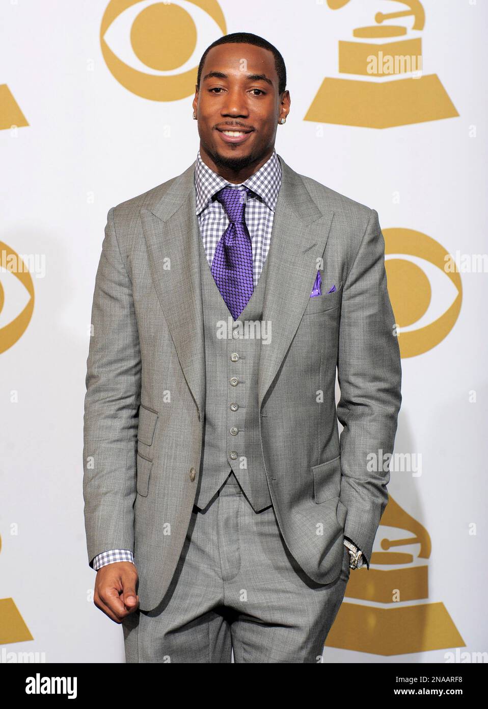 Mario Manningham poses backstage at the 54th annual Grammy Awards on ...