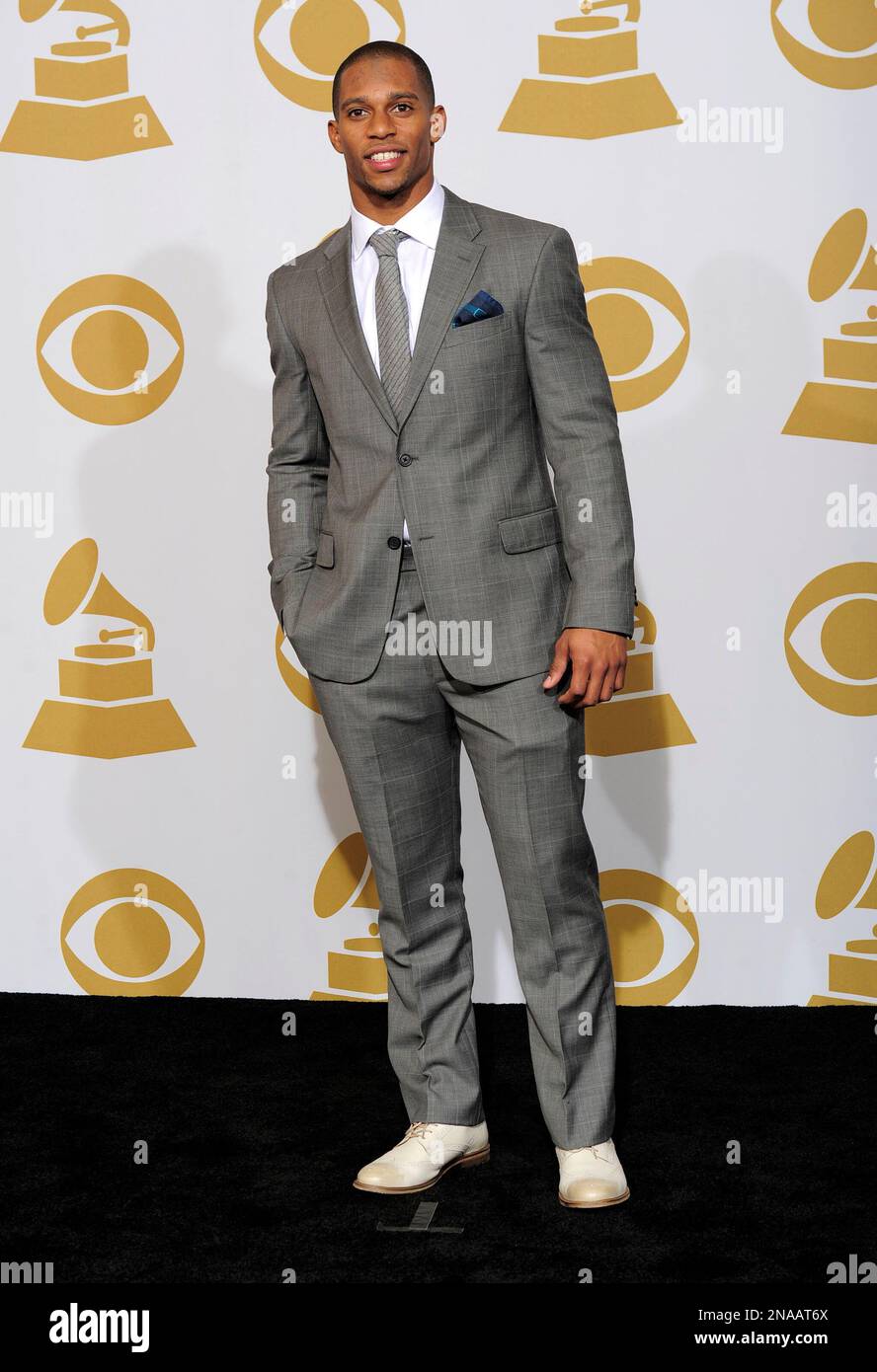 New York Giants' Victor Cruz poses backstage at the 54th annual Grammy ...