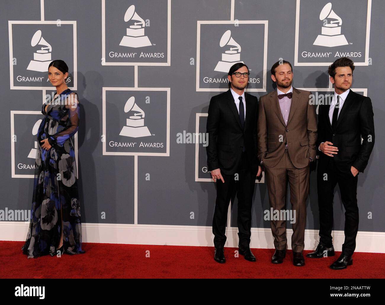 Lily Aldridge, left, and the Kings of Leon, from left, Nathan, Caleb ...