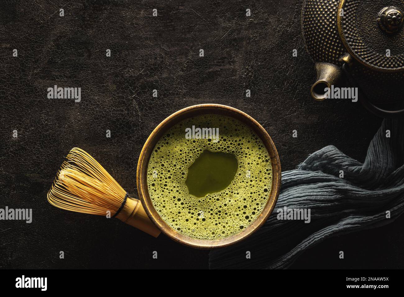 Matcha green tea in a cup. Top view. Copy space Stock Photo - Alamy