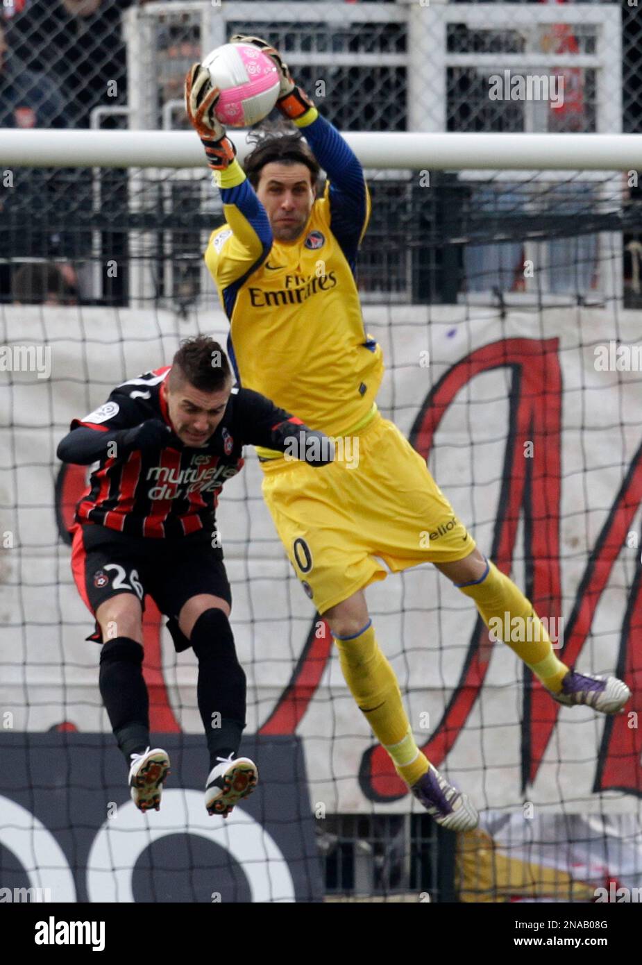 Paris Saint-Germain goalkeeper Salvatore Sirigu of Italy catches the ...
