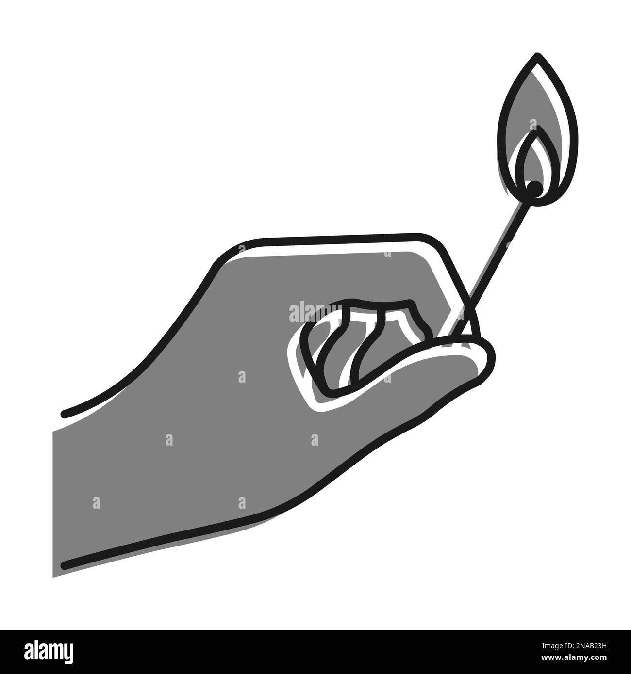 Linear filled with gray color icon. Man Hand Holds Burning Match ...