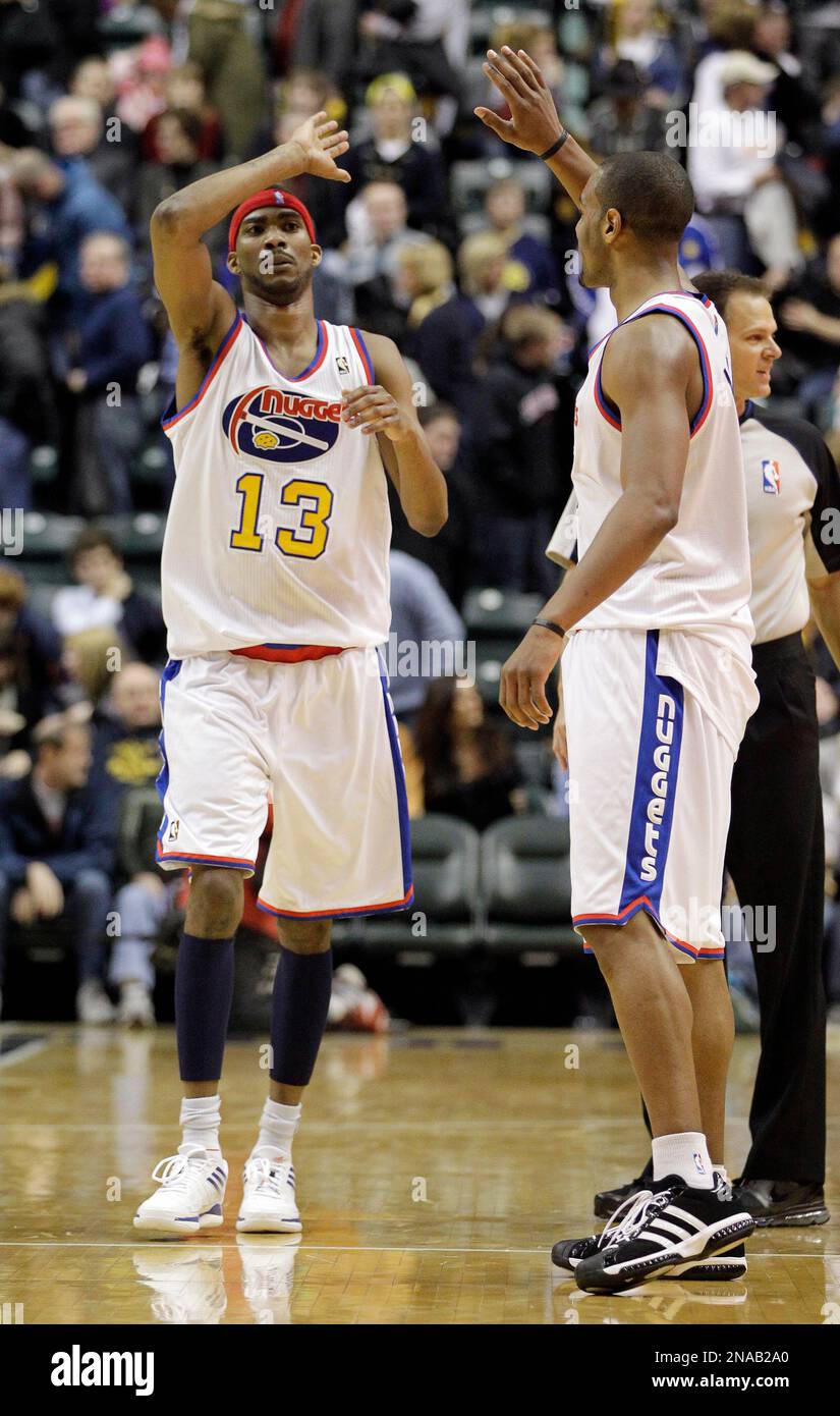 Denver Nuggets' Corey Brewer (13) and Arron Afflalo react after ...