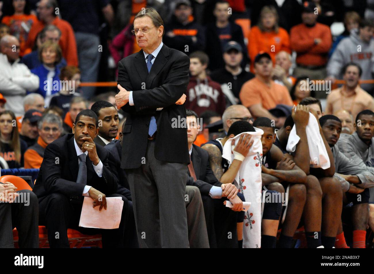 Connecticut associate head coach George Blaney reacts as his team is ...