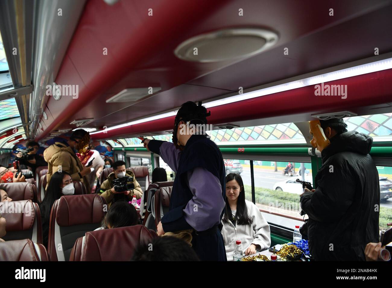 China's first double-deck drama bus made its debut on Chunxi Road in ...
