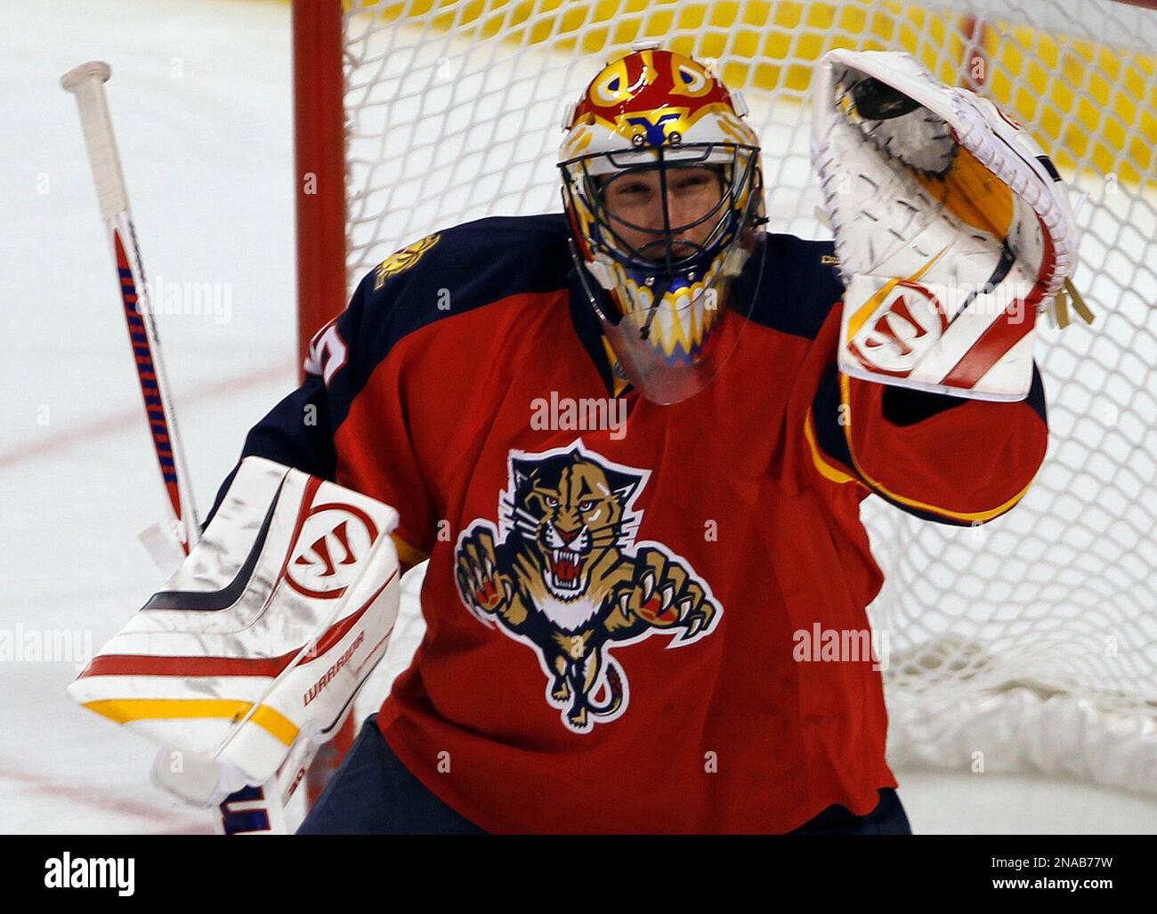Florida Panthers goalie Scott Clemmensen (30) stops the puck during an ...